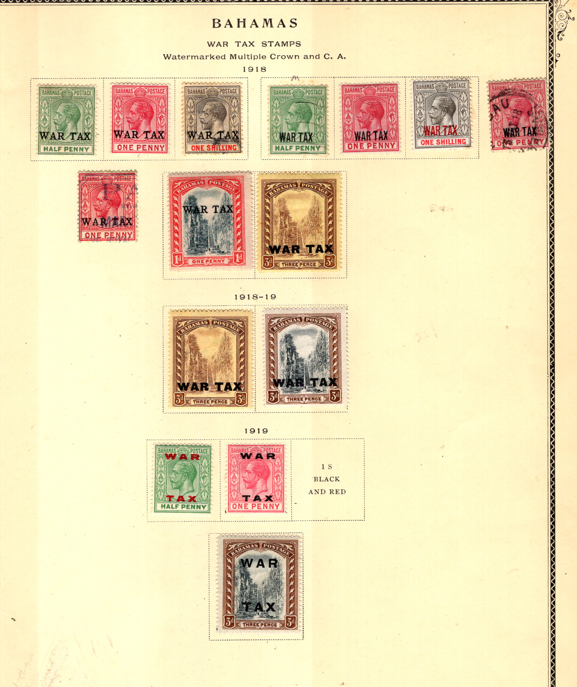 British America : 9895486 Bahamas Scarce WAR TAX WOW! 1918/...