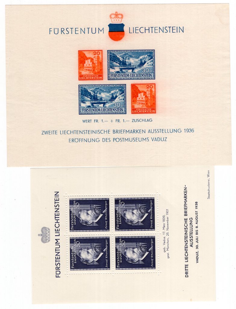Liechtenstein : Liechtenstein: 2 Older MNH Souvenir Sheets